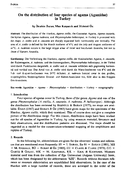 (PDF) On the distribution of four species of agama (Agamidae) in Turkey
