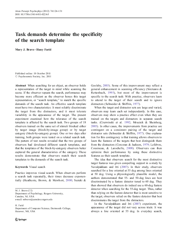 (PDF) Task demands determine the specificity of the search template