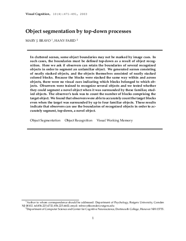 (PDF) Object segmentation by top-down processes