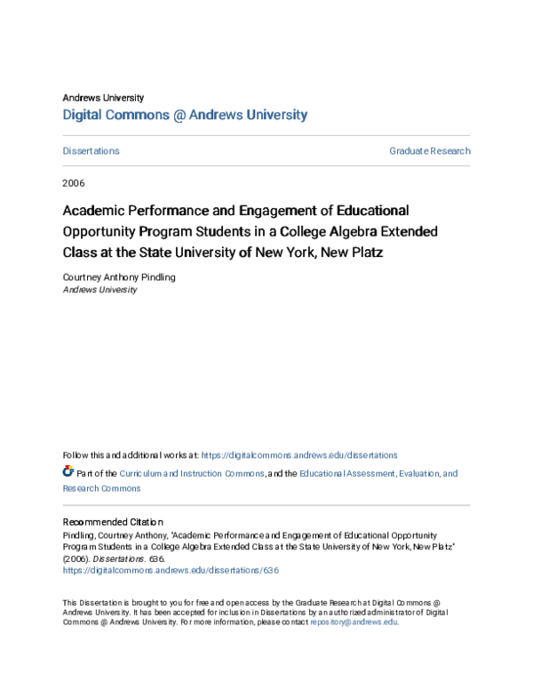 (PDF) Academic Performance and Engagement of Educational Opportunity ...