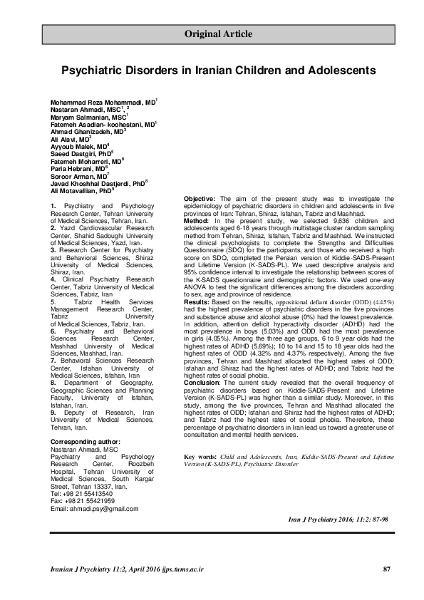 (PDF) Psychiatric Disorders in Iranian Children and Adolescents ...