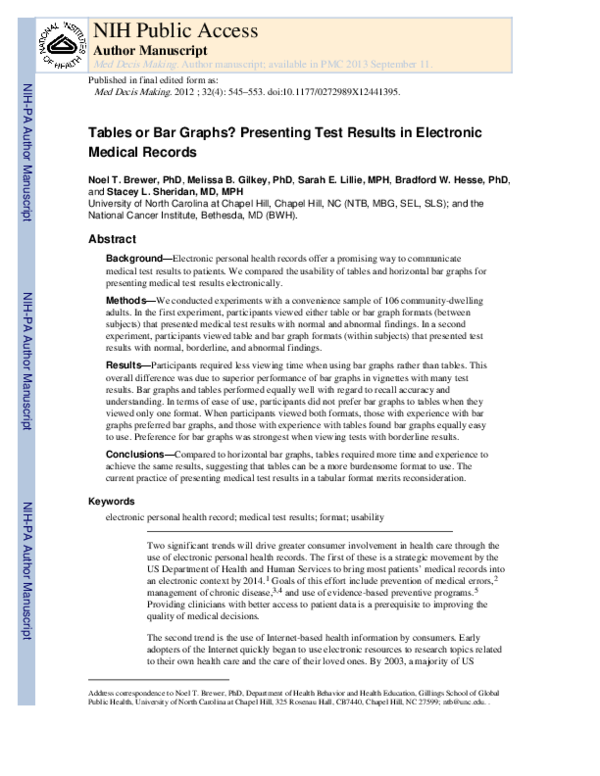 (PDF) Tables or Bar Graphs? Presenting Test Results in Electronic ...