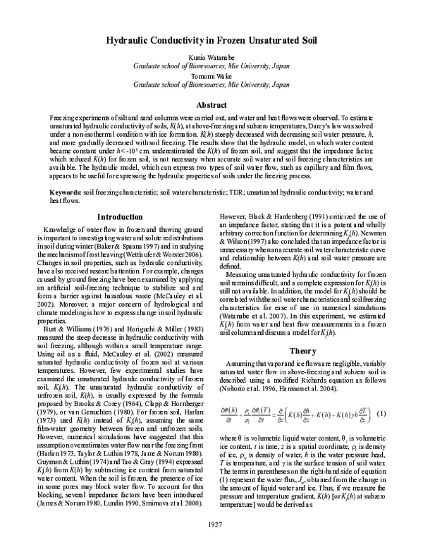 (PDF) Hydraulic conductivity in frozen unsaturated soil