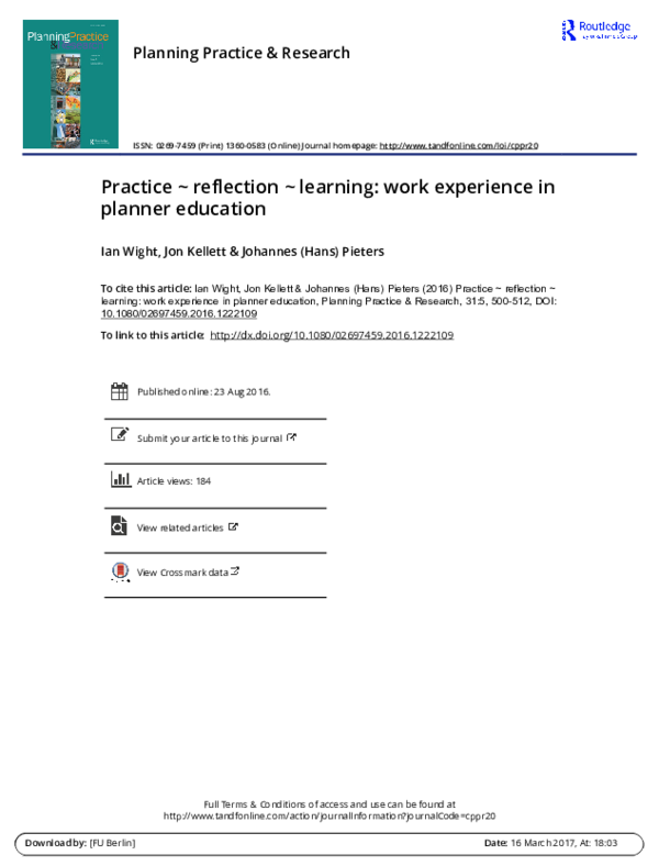 (PDF) Practice ~ reflection ~ learning: work experience in planner ...