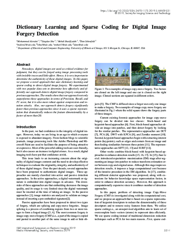 (PDF) Dictionary learning and sparse coding for digital image forgery ...