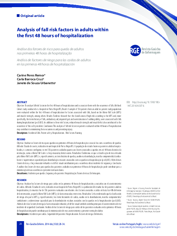 (PDF) Fall Risk Factors in the First 48 Hours of Hospitalization