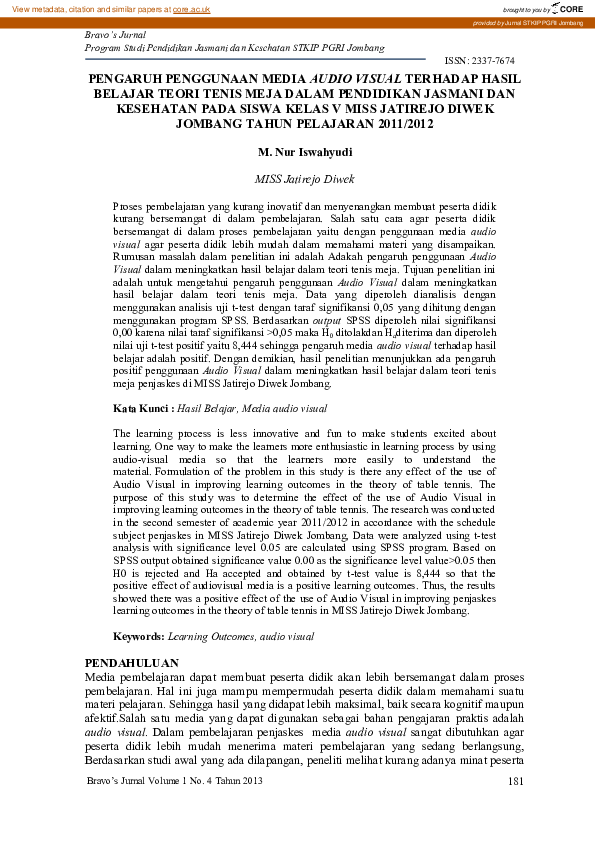 (PDF) Pengaruh Penggunaan Media Audio Visual Terhadap Hasil Belajar Teori Tenis Meja Dalam ...
