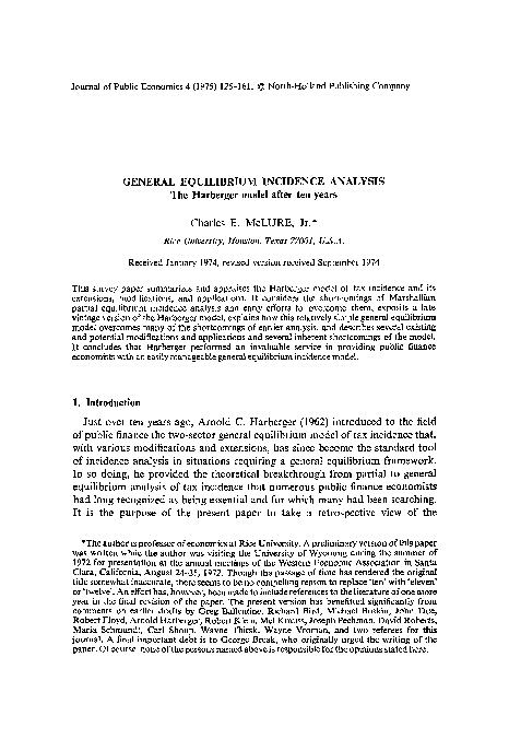 (PDF) General equilibrium incidence analysis