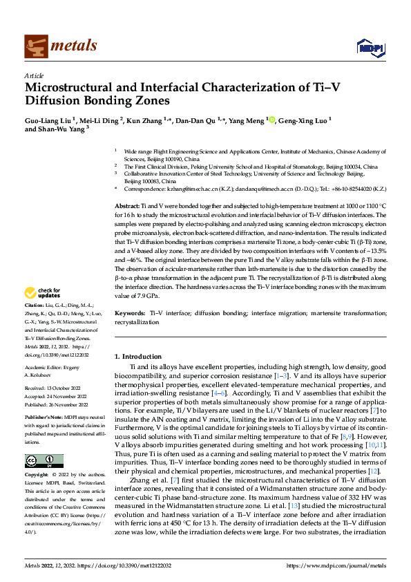 (PDF) Microstructural and Interfacial Characterization of Ti–V Diffusion Bonding Zones