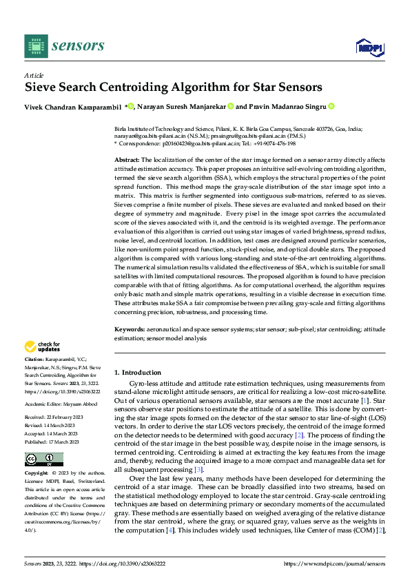(PDF) Sieve Search Centroiding Algorithm for Star Sensors