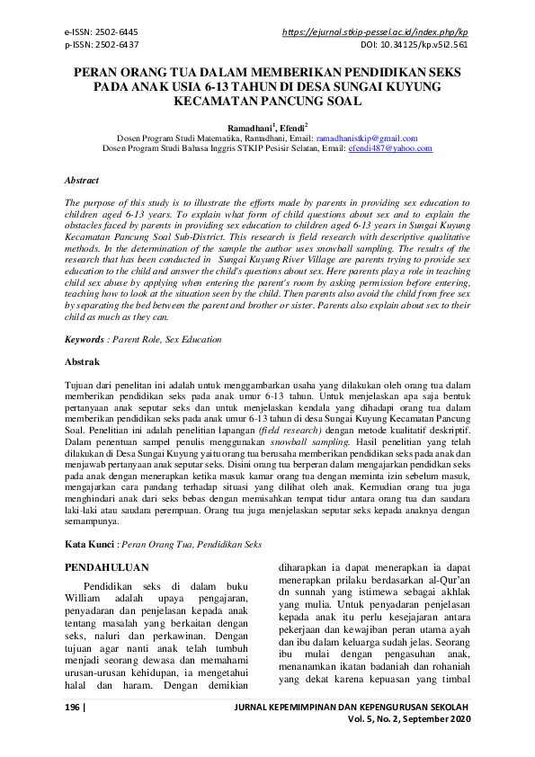 (PDF) Peran Orang Tua Dalam Memberikan Pendidikan Seks Pada Anak Usia 6-13 Tahun DI Desa Sungai ...