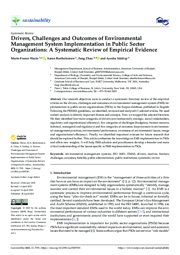 (PDF) Drivers, Challenges and Outcomes of Environmental Management System Implementation in ...