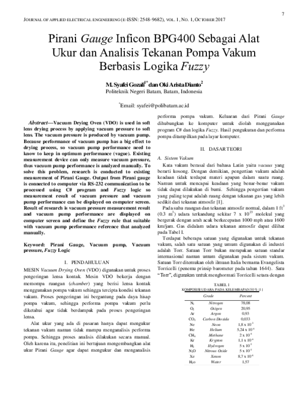 (PDF) Pirani Gauge Inficon BPG400 Sebagai Alat Ukur dan Analisis Tekanan Pompa Vakum Berbasis ...