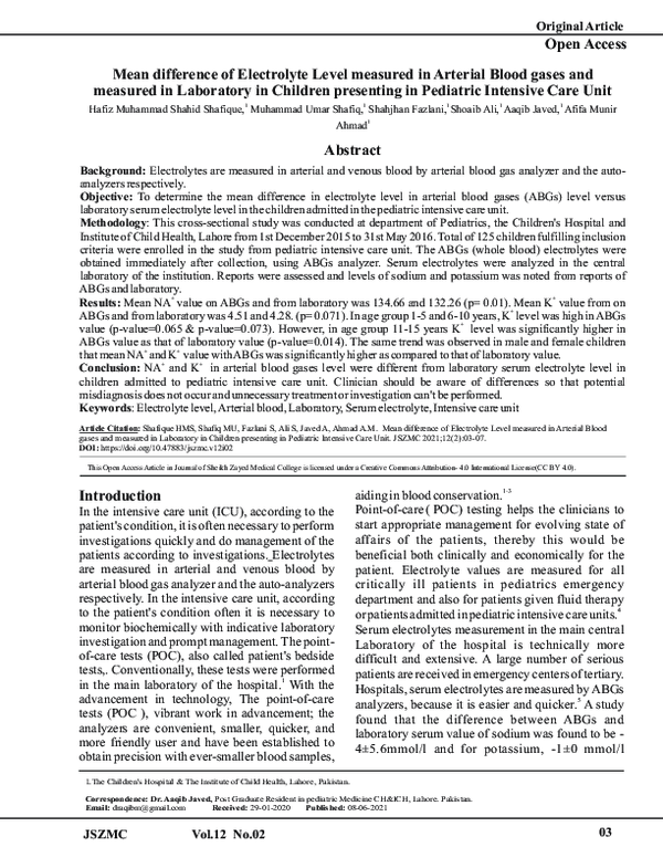 (PDF) Mean difference of Electrolyte Level measured in Arterial Blood ...