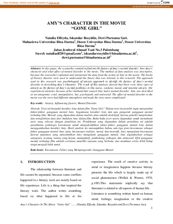 (PDF) Amy’s Character in the Movie “Gone Girl”