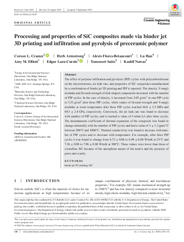 (PDF) Processing and properties of SiC composites made via binder jet ...