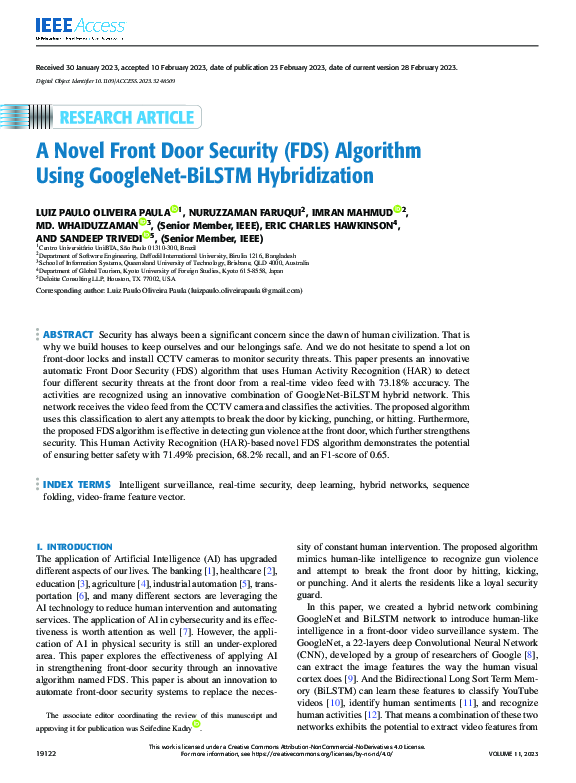 (PDF) A Novel Front Door Security (FDS) Algorithm Using GoogleNet-BiLSTM Hybridization