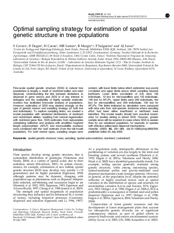 Pdf Optimal Sampling Strategy For Estimation Of Spatial Genetic Structure In Tree Populations