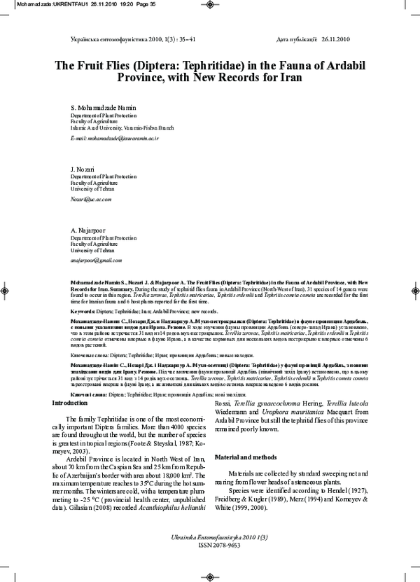(PDF) The fruit flies (Diptera: Tephritidae) in thefauna of Ardabil ...