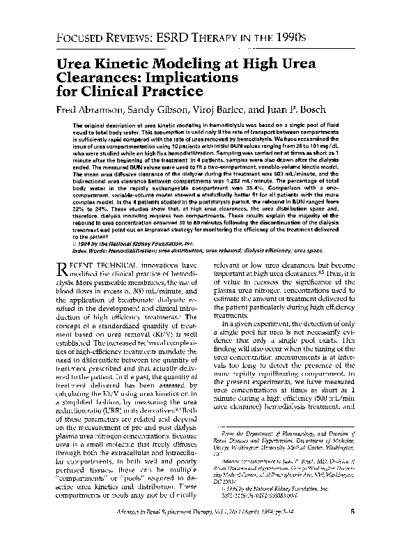 (PDF) Urea Kinetic Modeling at High Urea Clearances: Implications for ...