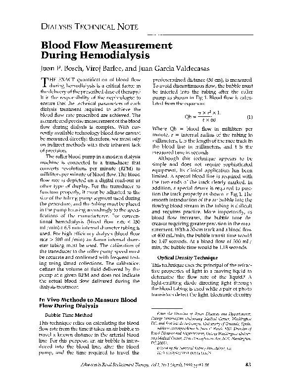 (PDF) Blood Flow Measurement During Hemodialysis