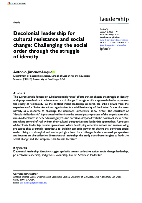 (PDF) Decolonial leadership for cultural resistance and social change ...