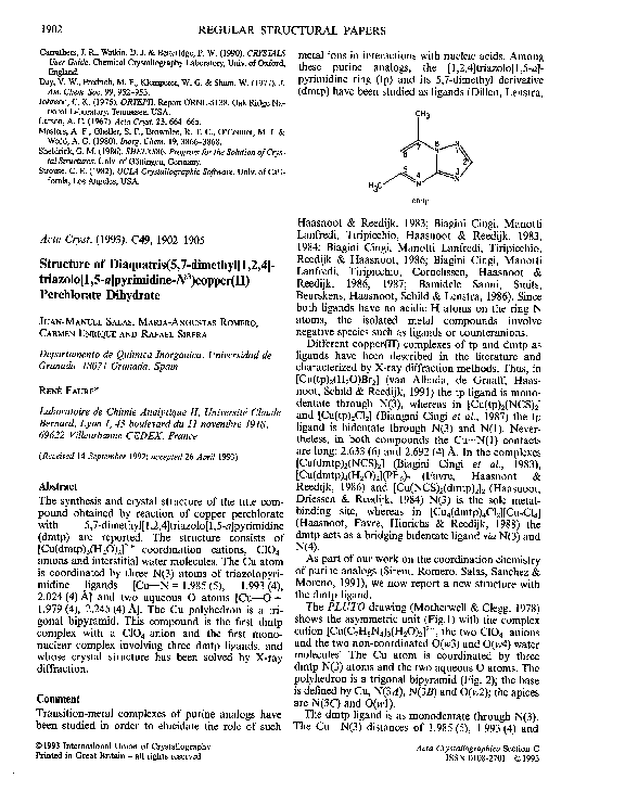(PDF) Structure of DIAQUATRIS(5,7-DIMETHYL[1,2,4]-TRIAZOLO [1,5-A ...