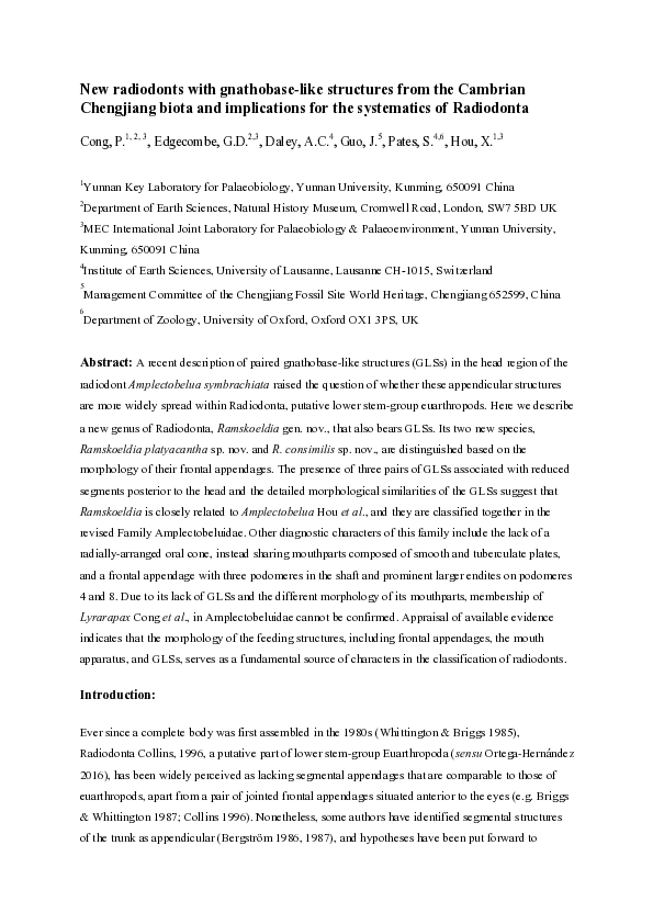 (PDF) New radiodonts with gnathobase-like structures from the Cambrian ...