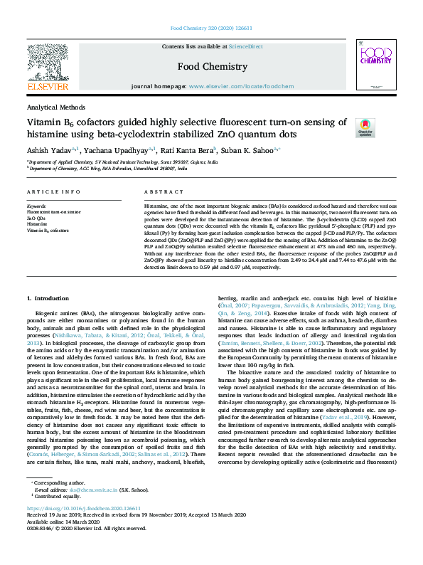(PDF) Vitamin B6 cofactors guided highly selective fluorescent turn-on sensing of histamine ...