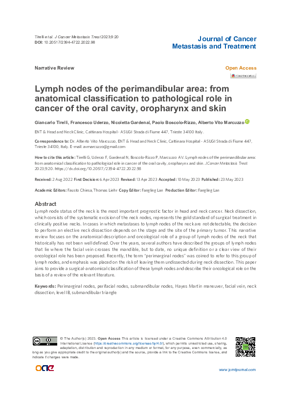 (PDF) Lymph nodes of the perimandibular area: from anatomical ...