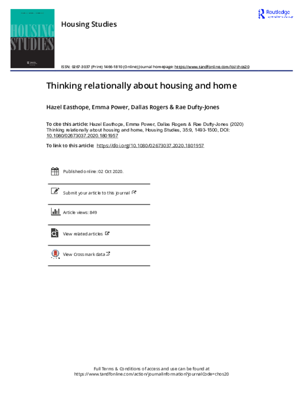 (PDF) Thinking relationally about housing and home