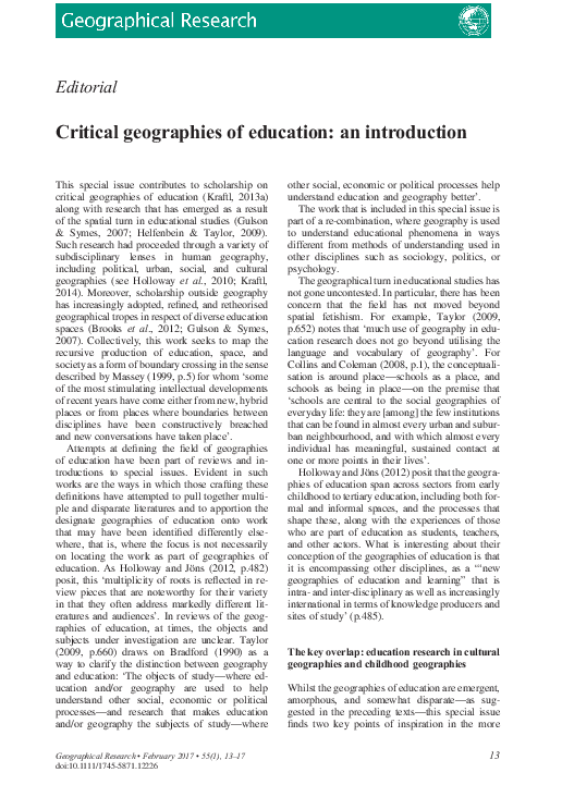 (PDF) Critical geographies of education: an introduction