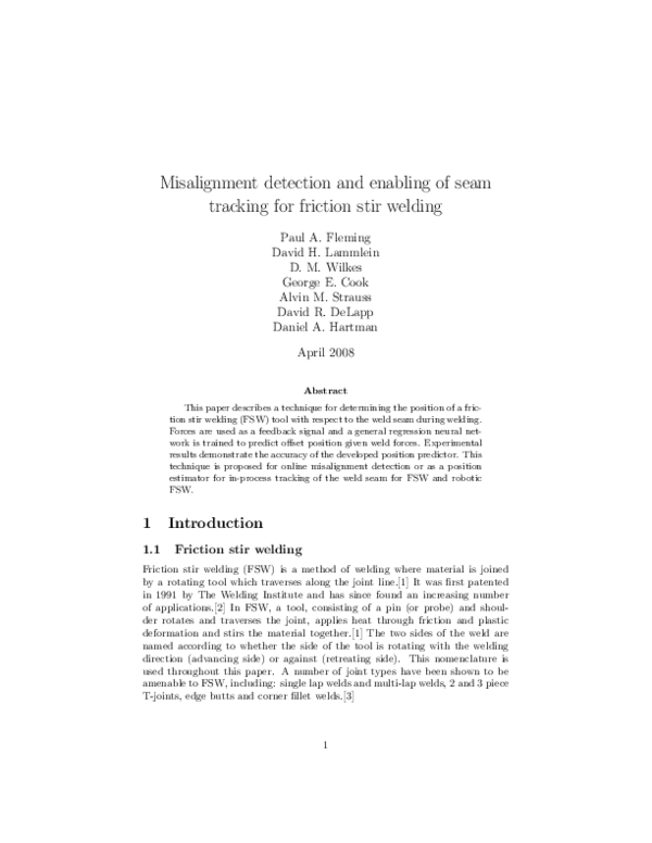 Pdf Misalignment Detection And Enabling Of Seam Tracking For Friction Stir Welding 4924