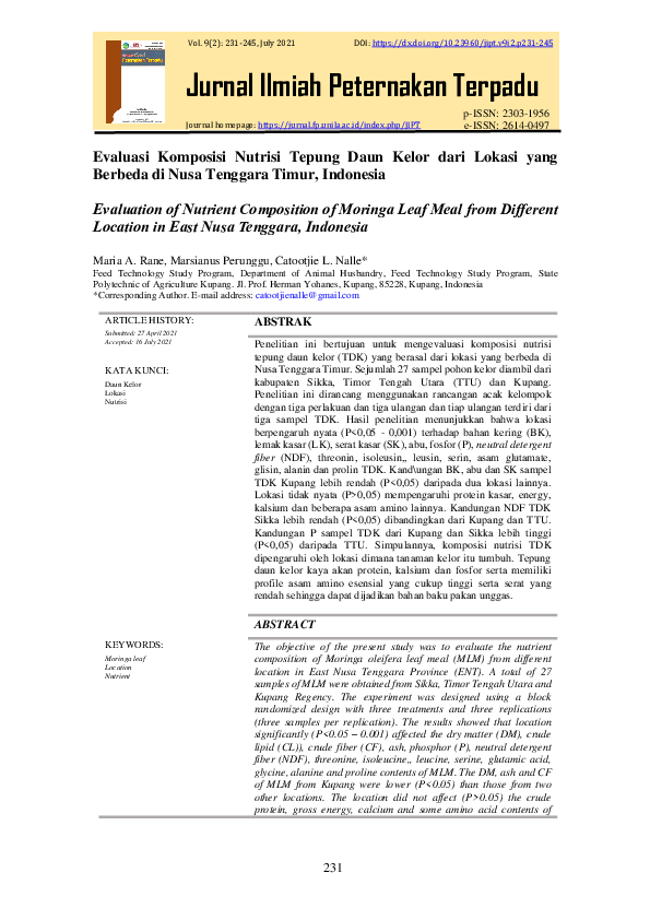 (PDF) Evaluation of Nutrient Composition of Moringa Leaf Meal from ...