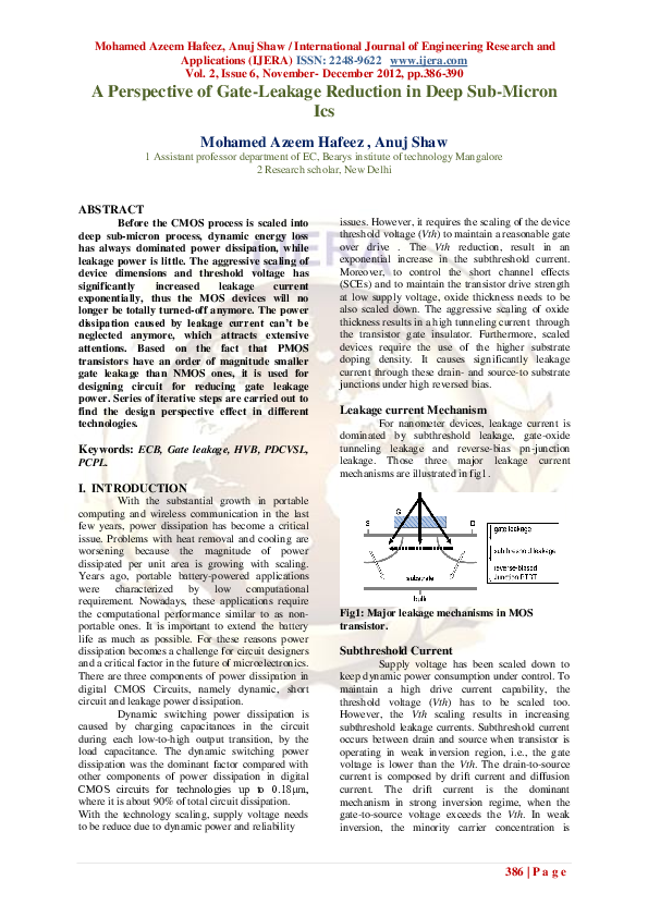 Pdf A Perspective Of Gate Leakage Reduction In Deep Submicron Ics