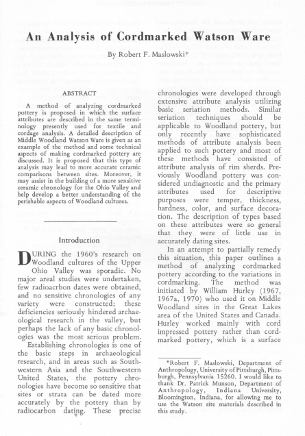 (PDF) An Analysis of Cordmarked Watson Ware