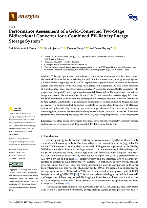 (PDF) Performance Assessment of a Grid-Connected Two-Stage Bidirectional Converter for a ...