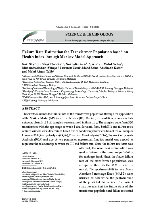 (PDF) Failure Rate Estimation for Transformer Population based on Health Index through Markov ...