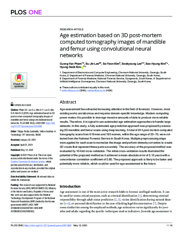 (PDF) Age estimation based on 3D post-mortem computed tomography images of mandible and femur ...