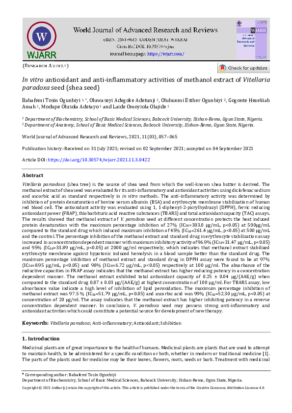 (PDF) In Vitro antioxidant and anti-inflammatory activities of ...
