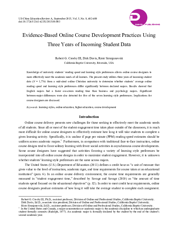 (PDF) Evidence-Based Online Course Development Practices Using Three ...
