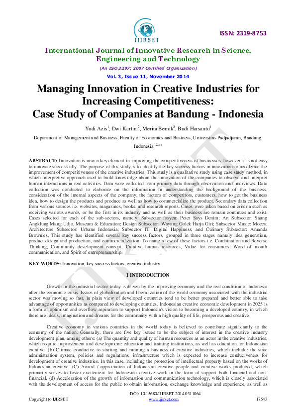 (PDF) Managing Innovation in Creative Industries forIncreasing Competitiveness:Case Study of ...