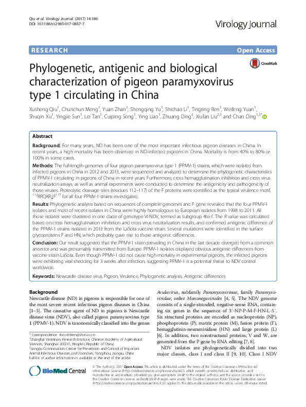 (PDF) Phylogenetic, antigenic and biological characterization of pigeon ...