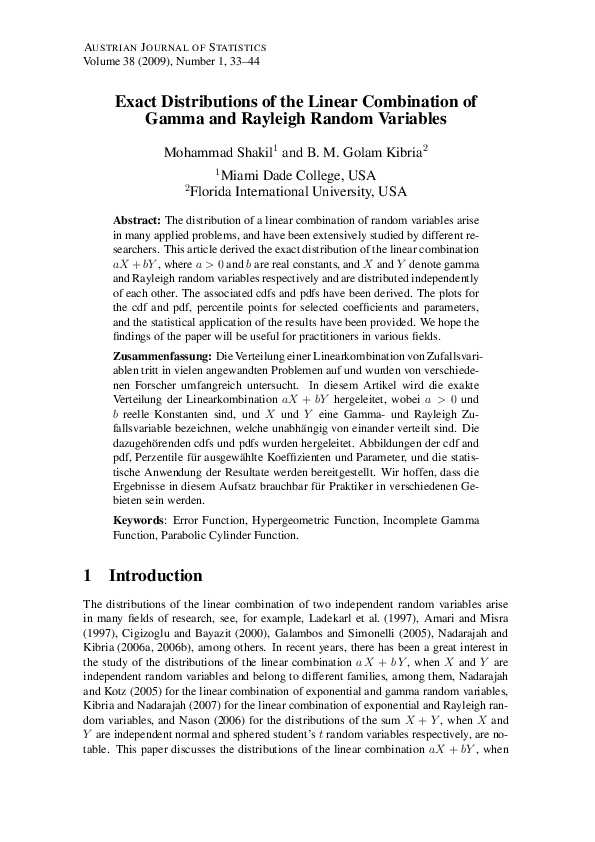 (PDF) Exact Distributions of the Linear Combination of Gamma and ...