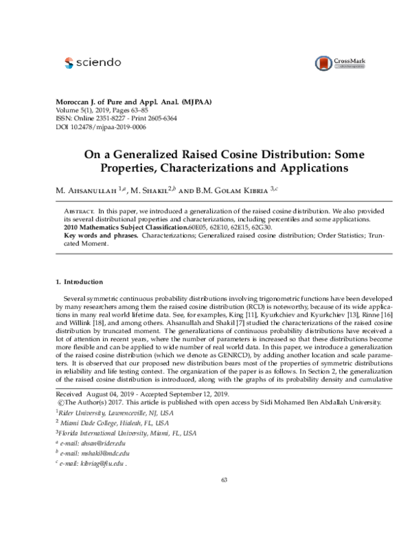 (PDF) On a Generalized Raised Cosine Distribution: Some Properties ...