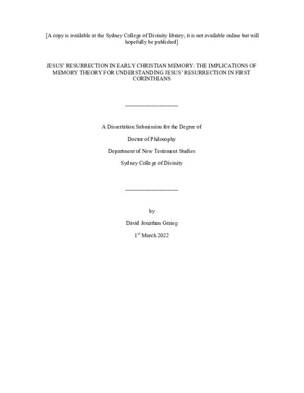 (PDF) Jesus’ Resurrection in Early Christian Memory: The Implications ...