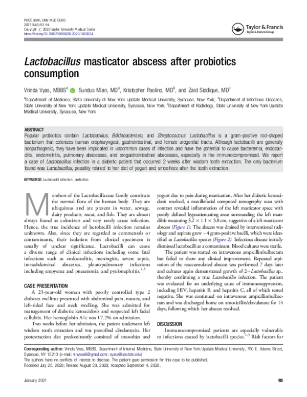 (PDF) Lactobacillus masticator abscess after probiotics consumption