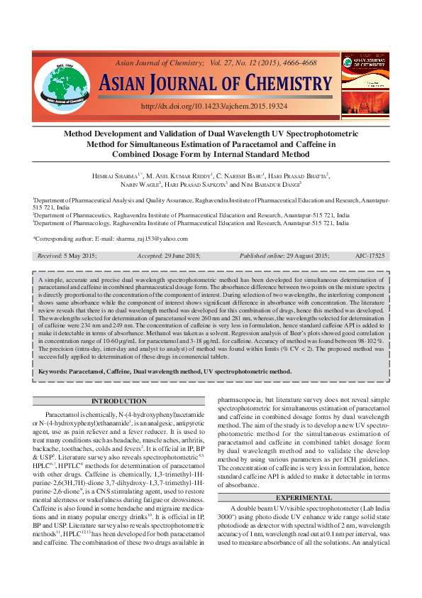 Pdf Method Development And Validation Of Dual Wavelength Uv Spectrophotometric Method For