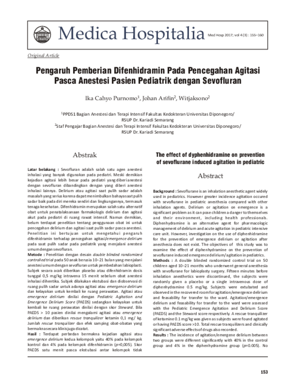 (PDF) Pengaruh Pemberian Difenhidramin Pada Pencegahan Agitasi Pasca ...