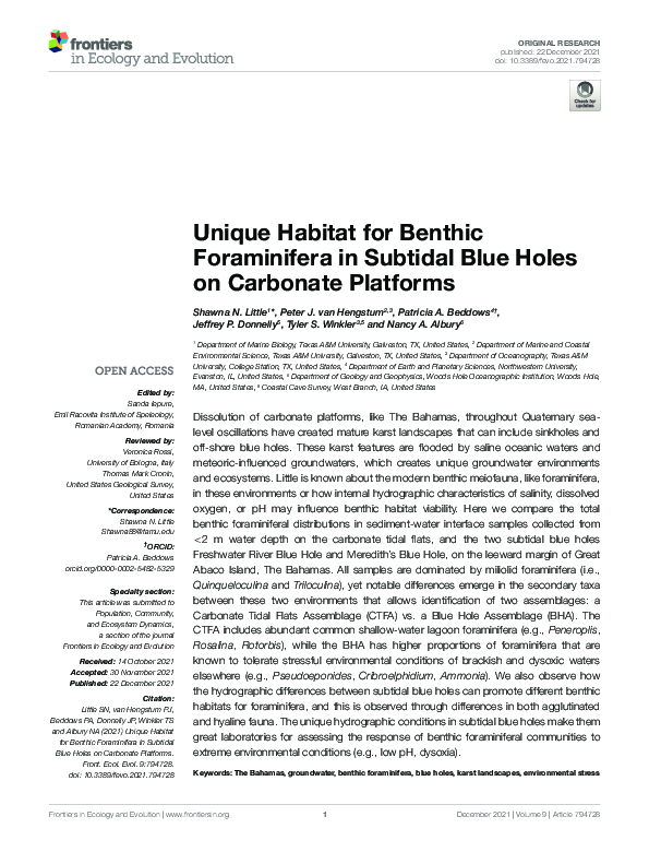 (PDF) Unique Habitat for Benthic Foraminifera in Subtidal Blue Holes on Carbonate Platforms